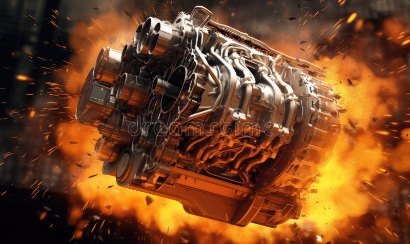 Fiery Flames Engulfing a Close-Up Shot of a Blazing Car Engine Stock ...