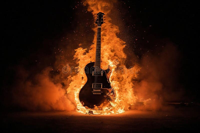 Fiery Flames Engulfing a Rocking Electric Guitar Stock Illustration ...