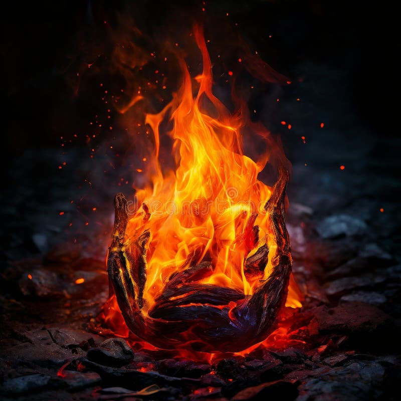 Fiery Flames Enveloping Hands in the Dark Stock Image - Image of danger ...