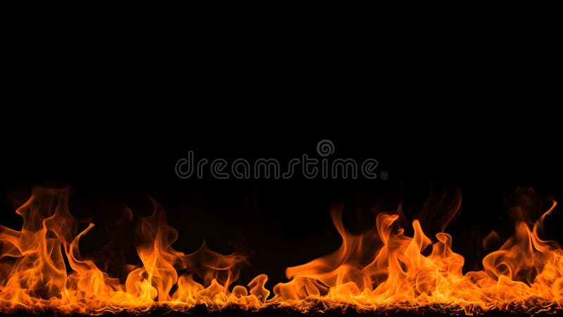 Fiery Flames on Isolated Black Background. Created with Generative AI ...