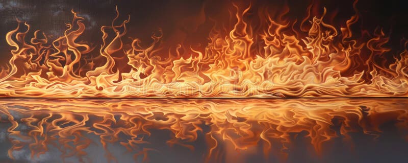 Fiery Flames Reflected on Glossy Surface, Abstract Fire Art Stock Image - Image of abstract ...