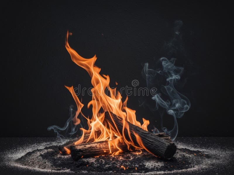 Fiery Flames and Smoldering Ashes on Dark Ground Background. Stock ...
