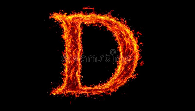 Fiery Flaming Letter D Graphic Design Element on Black Background Stock ...