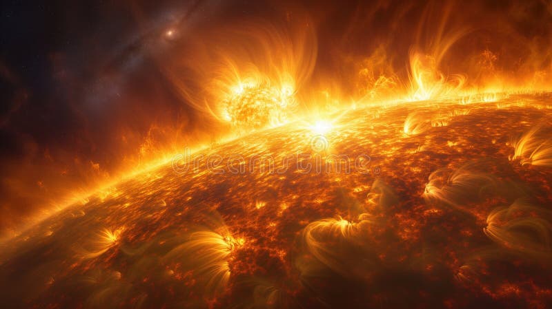 Fiery Flares on the Sun Cosmic Stock Illustration - Illustration of ...