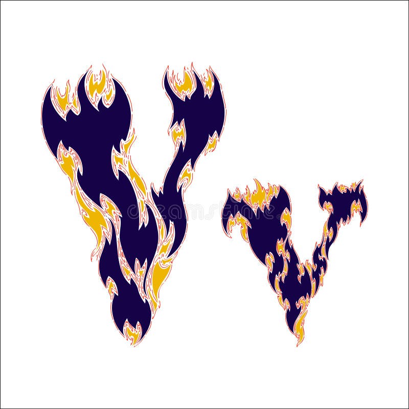 Fiery Font Blue Letter V on a White Background Stock Vector ...