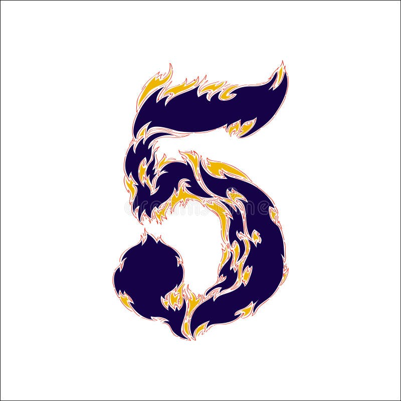 Fiery Font Blue Number 5 on a White Background Stock Vector ...