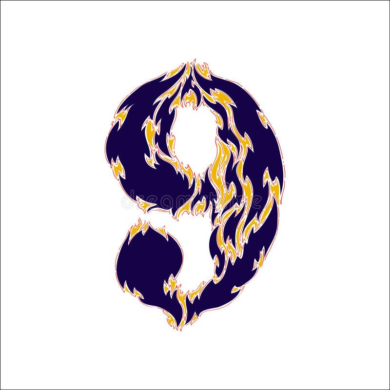 Fiery Font Blue Number 9 on a White Background Stock Vector ...