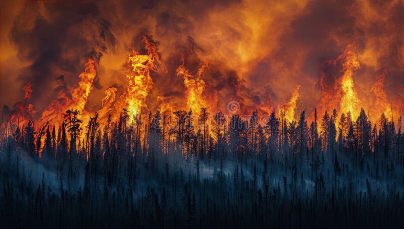Fiery Forest Fire Engulfs Trees during the Day Stock Photo - Image of ...