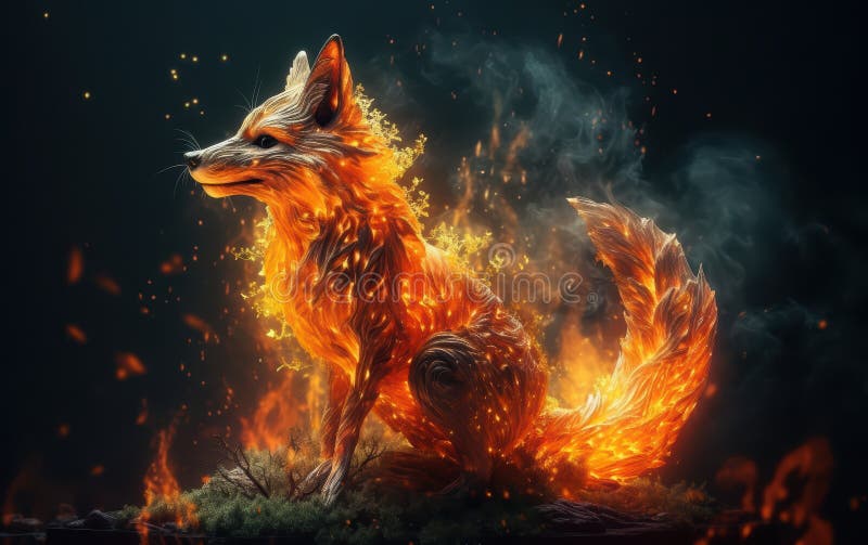 Fiery Fox: a Digital Masterpiece of Burning Fur and Embers. Created by ...