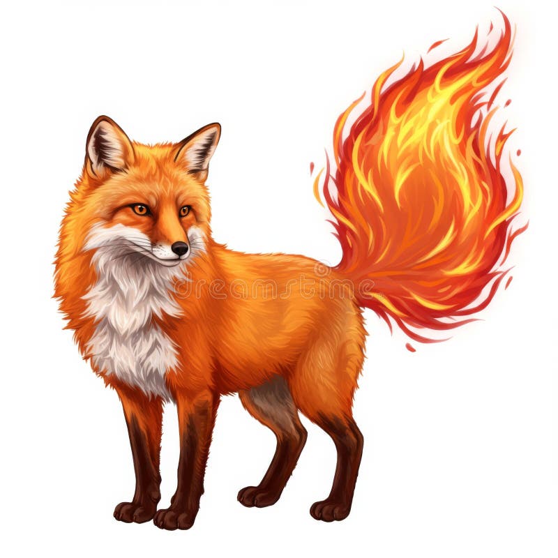 Fiery Fox with Flaming Tail: Digital Fantasy Art Stock Illustration ...