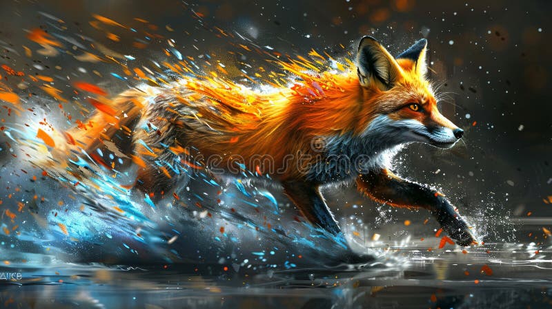 Fiery Fox in Motion stock illustration. Illustration of dynamic - 329266524