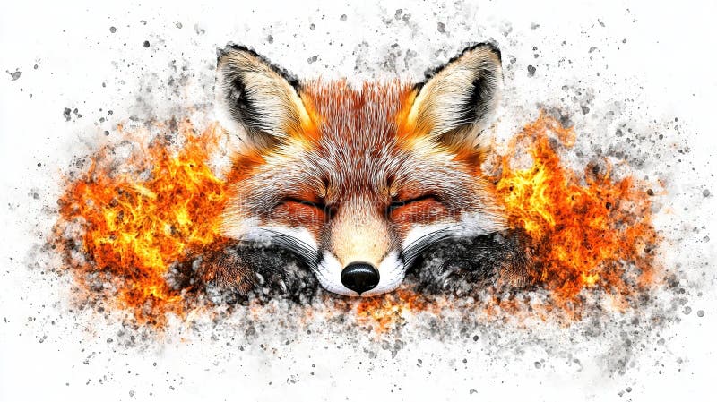 Fiery Fox Portrait, White Background, Design Element Stock Photo ...