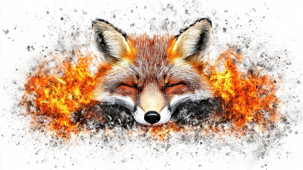 Fiery Fox Portrait, White Background, Design Element Stock Photo - Image of portrait, nature ...