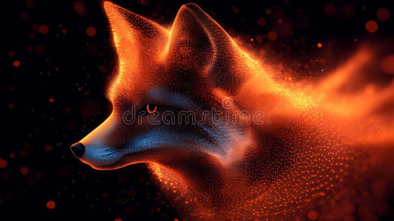 Fiery Fox Profile, Glowing Particles, Dark Background, Fantasy Art ...