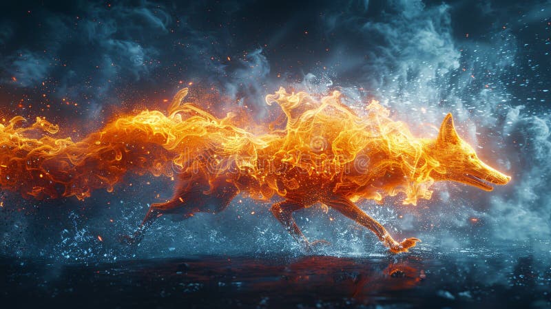 Fiery Fox Running through a Storm Stock Illustration - Illustration of ...