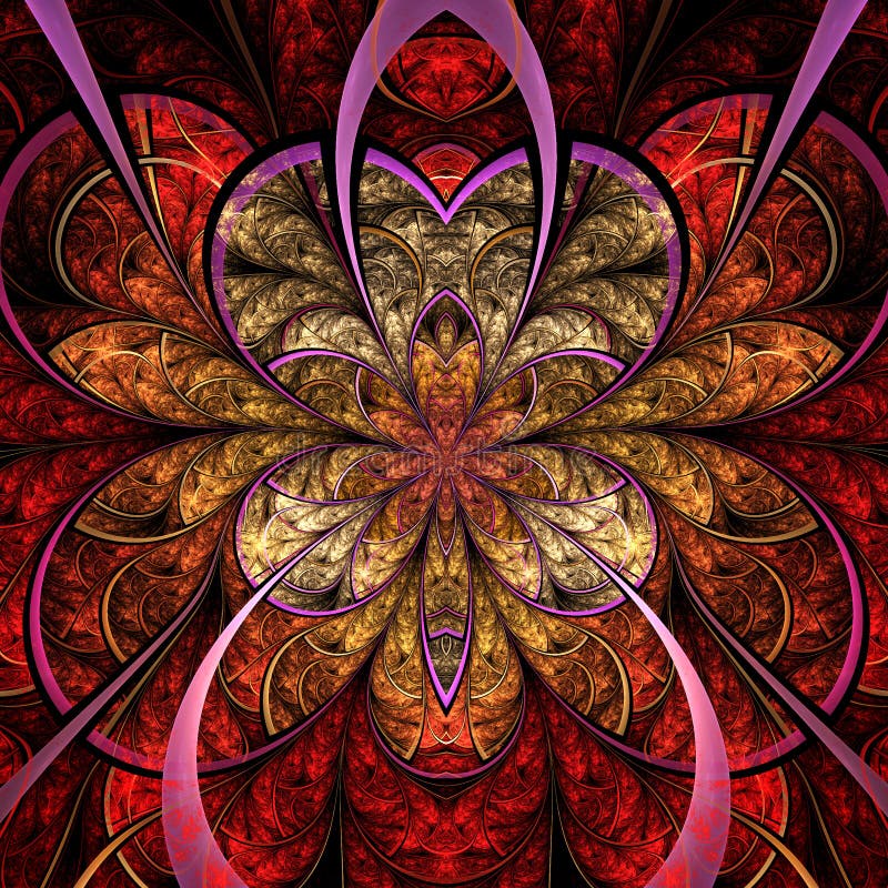 Fiery Fractal Flower, Digital Artwork Stock Illustration - Illustration ...