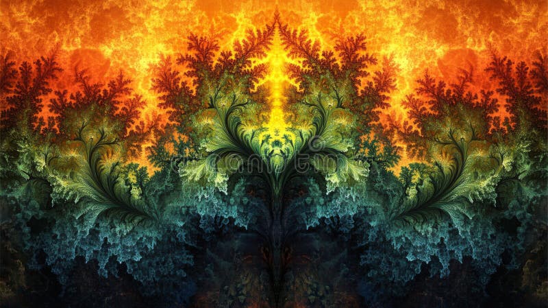 Fiery Fractal Tree Abstract Art Stock Illustration - Illustration of ...