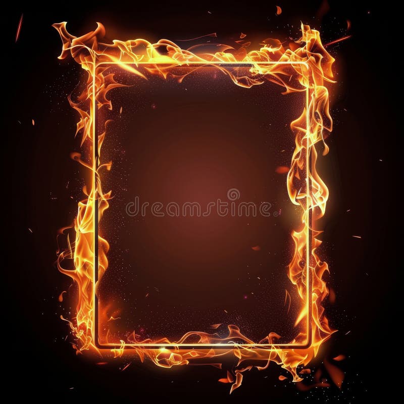 Fiery Frame on Black Background Stock Photo - Image of generative, heat ...