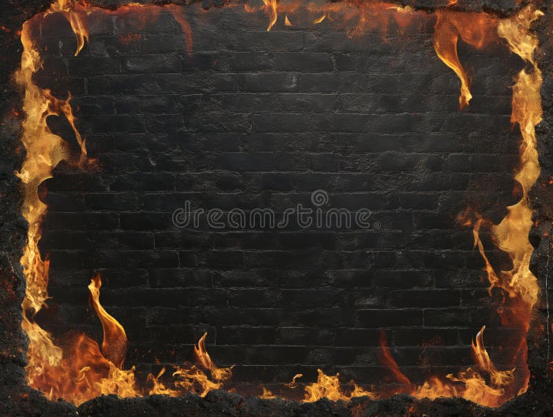 Fiery Frame on Burnt Brick Wall Stock Photo - Image of vibrant, inferno ...