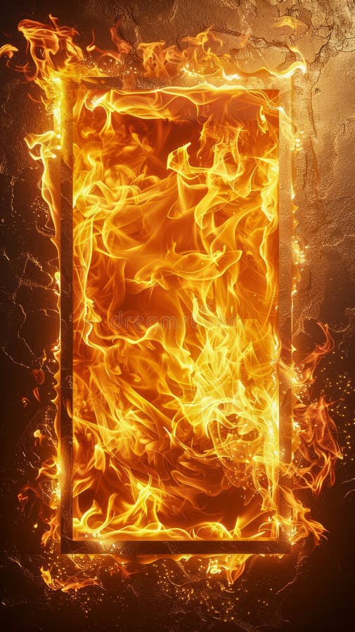Fiery Frame on Dark Background Intense Flames with Abstract Designs and ...