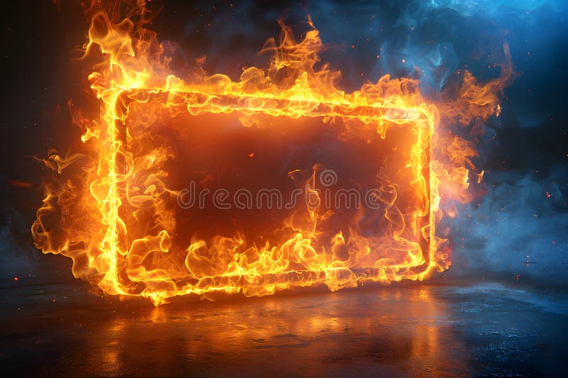 Fiery Frame with Flames and Smoke for Dynamic Visuals and Design ...