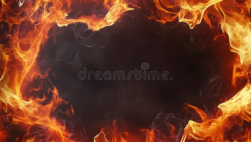 Fiery Frame with Orange Flames and Smoke on White Background Intense ...
