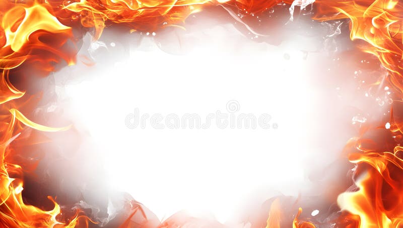 Fiery Frame with Orange Flames and Smoke on White Background Intense ...