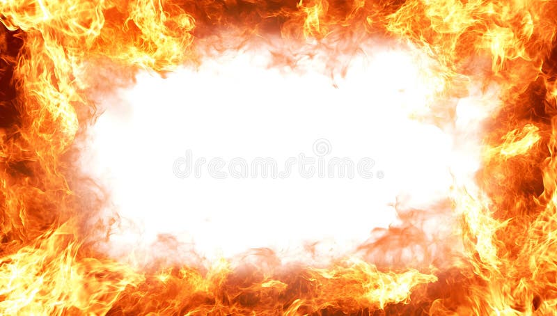 Fiery Frame with Orange Flames and Smoke on White Background Intense ...