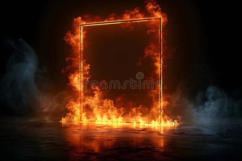 Fiery Frame on Reflective Surface - Abstract Design for Posters and ...