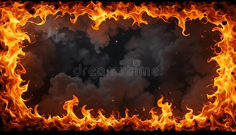 Fiery Frame with Smoke Filled Center Creating a Dramatic and Intense ...