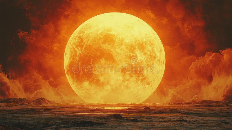 Fiery Full Moon Rising Amidst Clouds Creating a Dramatic Sky Landscape ...