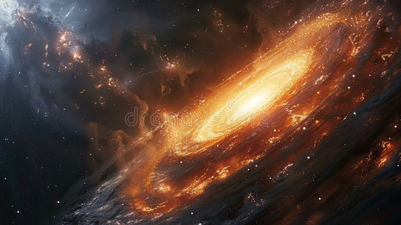 Fiery Galaxy Spirals in a Cosmic Dance. Stock Illustration ...