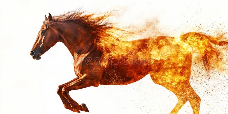 Fiery Gallop. Dynamic Side Profile of a Blazing Horse in Motion Stock ...