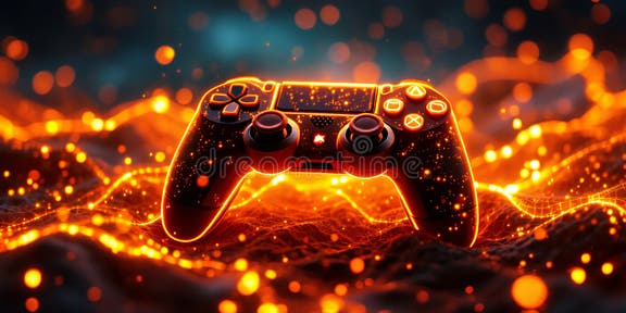 Fiery Game Controller on Embers: Glowing Orange and Black Digital Art ...