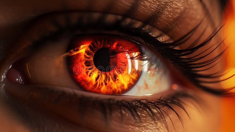 Fiery Gaze: Close-up of a Stylized Eye with Flame Elements. Generative ...