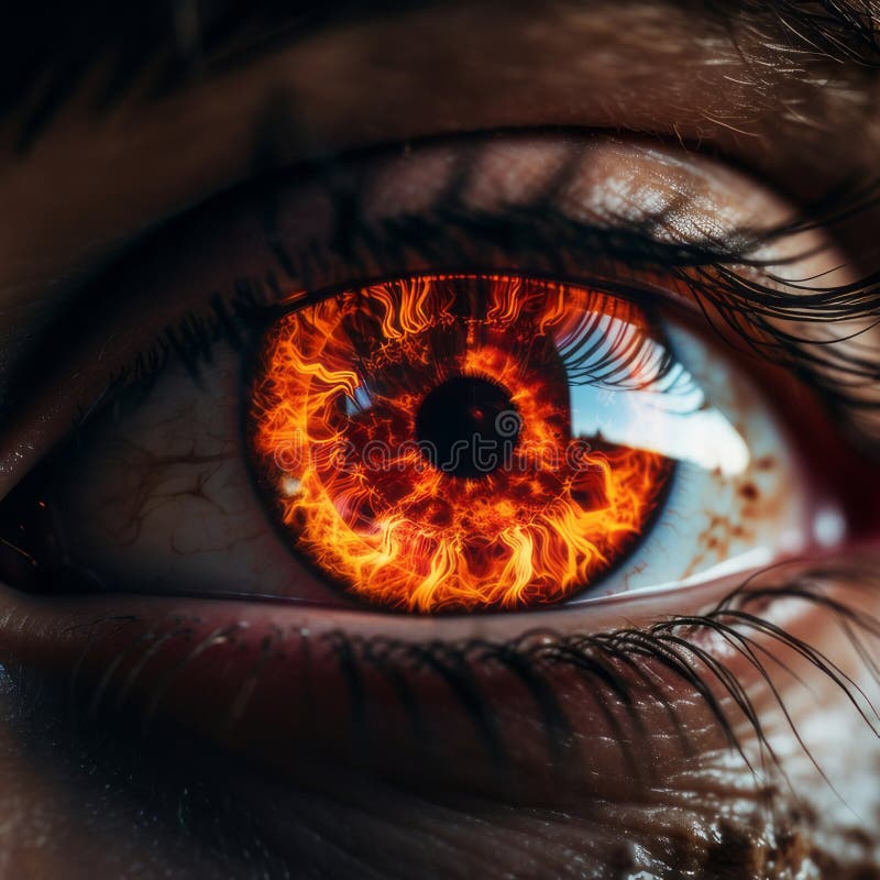 Fiery Gaze: Eye Reflecting Fire Blaze Stock Illustration - Illustration ...