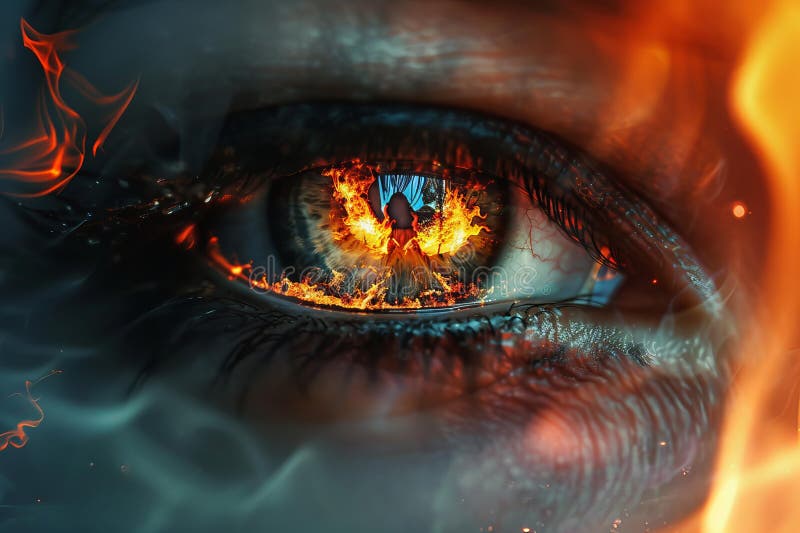 Fiery Gaze, Intense Human Eye with Flame Reflection Stock Illustration ...
