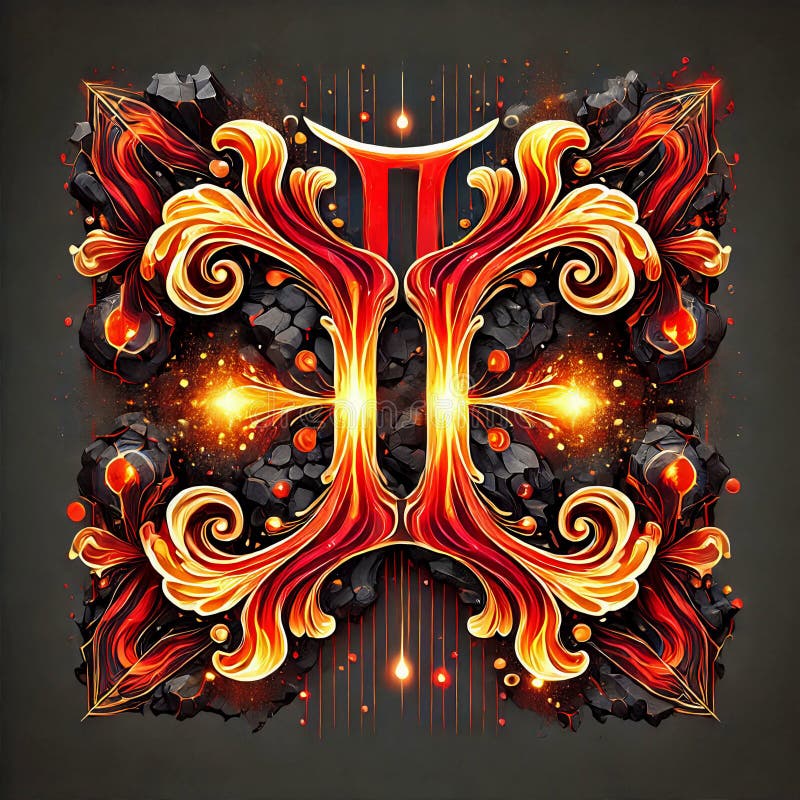 Fiery Gemini Star Sign stock illustration. Illustration of sign - 336389328