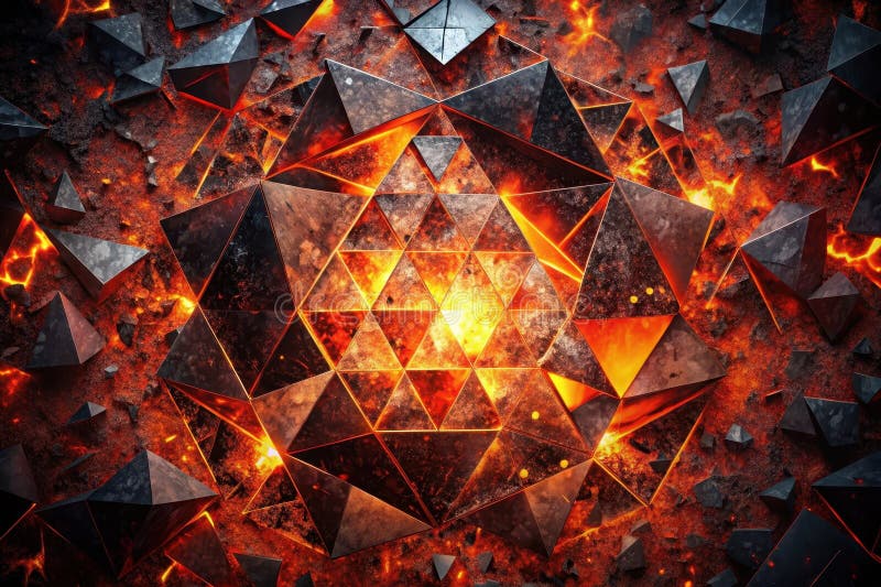 Fiery Geometric Abstract Molten Metal and Embers Form a Striking ...