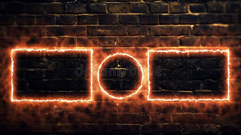 Fiery Geometric Shapes on Dark Brick Wall Background Stock Illustration ...