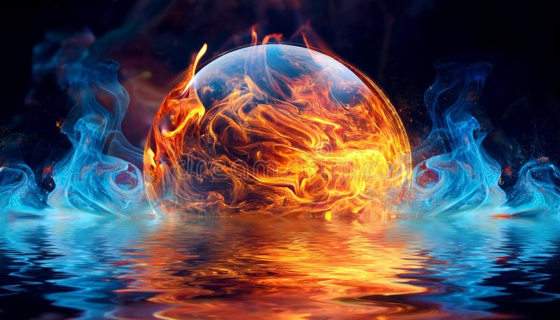 Fiery Globe Amidst Blue and Orange Flames Stock Illustration ...