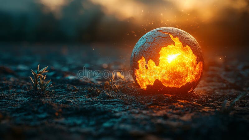 Fiery Globe with Cracked Surface Resting on Scorched Land Stock Image ...
