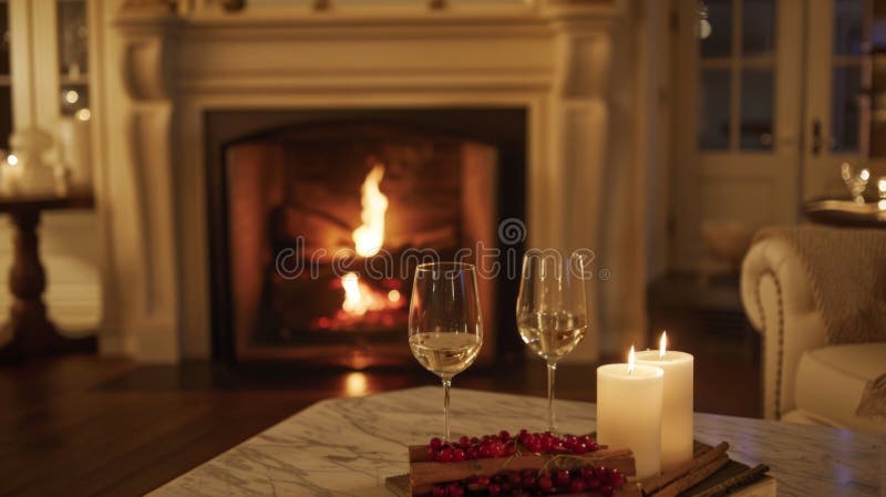 The Fiery Glow from the Flames Dances Off the Smooth Marble Hearth ...