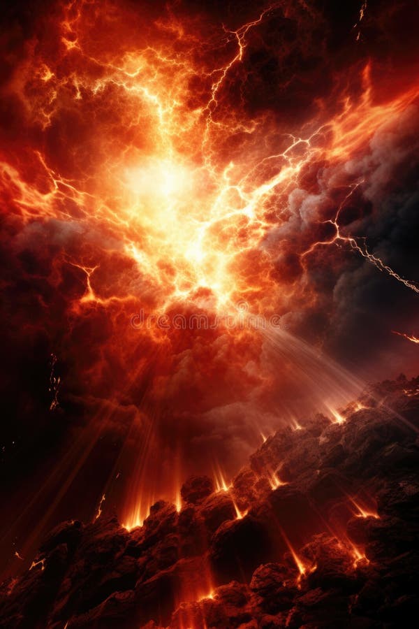 A Fiery, Glowing Cloud of Fire and Smoke with a Bright Sun Shining ...