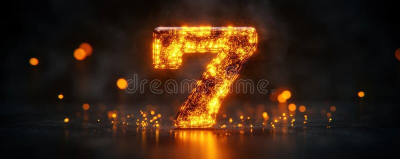 Fiery Glowing 3D Number Seven with Sparks on Dark Background Stock ...