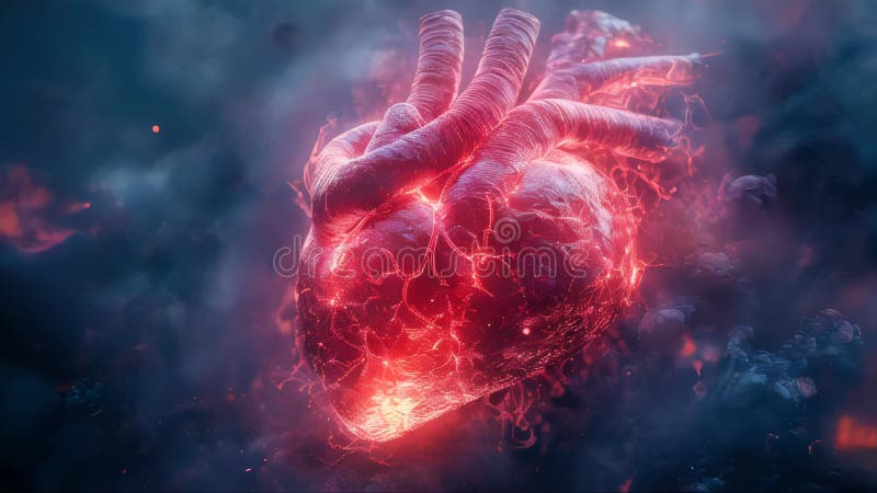 A Fiery, Glowing Digital Rendering of a Human Heart, Emphasizing Its ...
