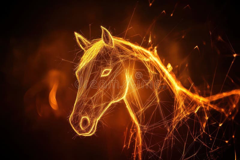 Fiery Glowing Horse Outline: Bright Abstract Digital Art on Black ...