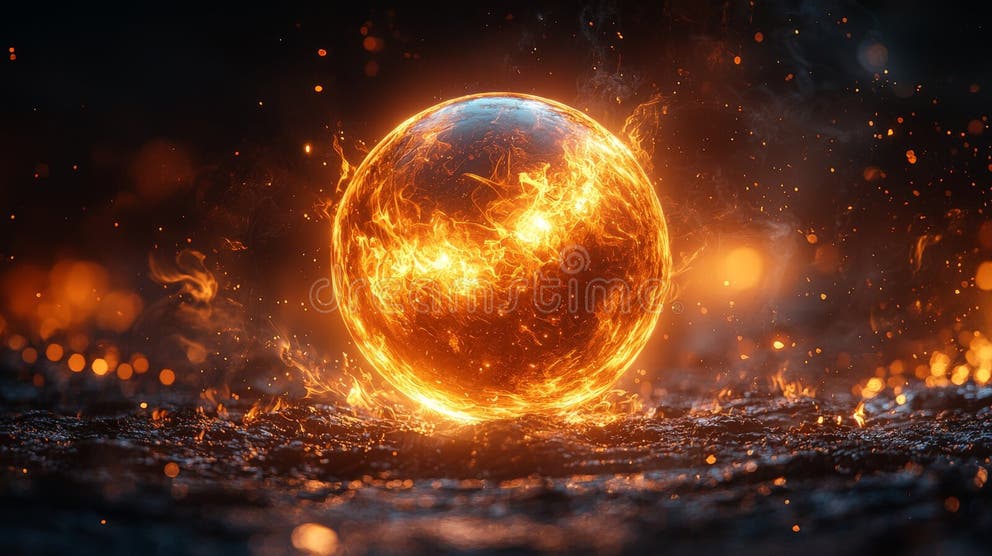 Fiery Glowing Orb Surrounded by Sparks in a Dark Setting Stock Image ...