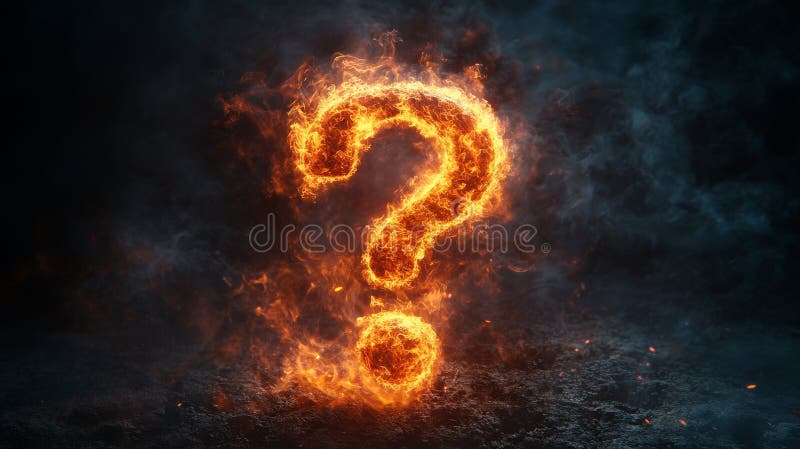 Fiery Glowing Question Mark with Intense Flames for Dramatic Concepts ...