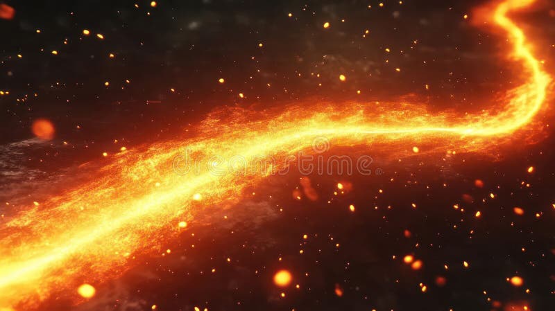 A Fiery, Glowing Stream of Molten Lava with Sparks, Creating a Dramatic ...